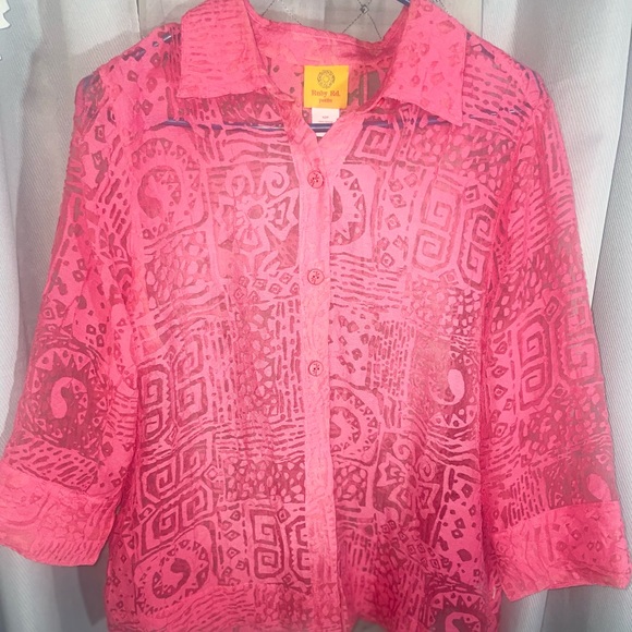 Ruby Rd. | Tops | Ruby Rd Petite Pink Sheer See Through Blouse | Poshmark